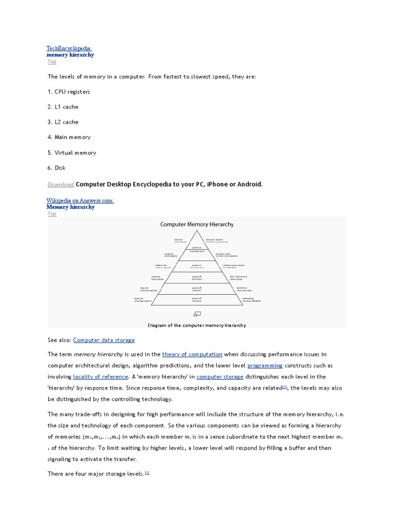 Data Storage Hierarchy Pdf Computer Data Storage Random Access Memory 5222