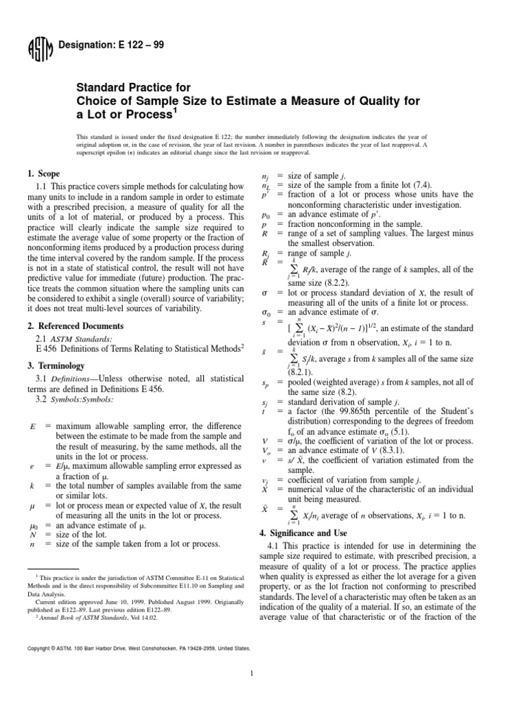 E122 | PDF | Standard Deviation | Sample Size Determination