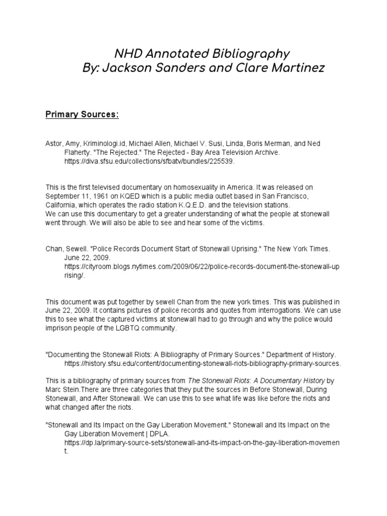 NHD Annotated Bibliography | PDF | Lgbt | LGBTQIA+ Studies