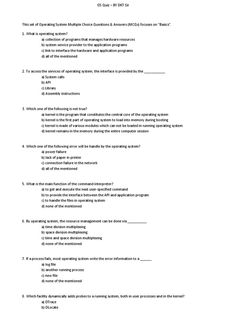 OS Quiz - DKT Sir | PDF | Scheduling (Computing) | Process (Computing)