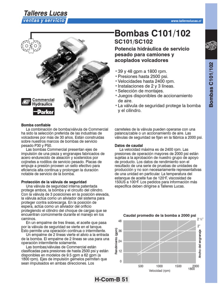 Bombas hidráulicas C101/102 Talleres Lucas | PDF | Bomba | Vehículos