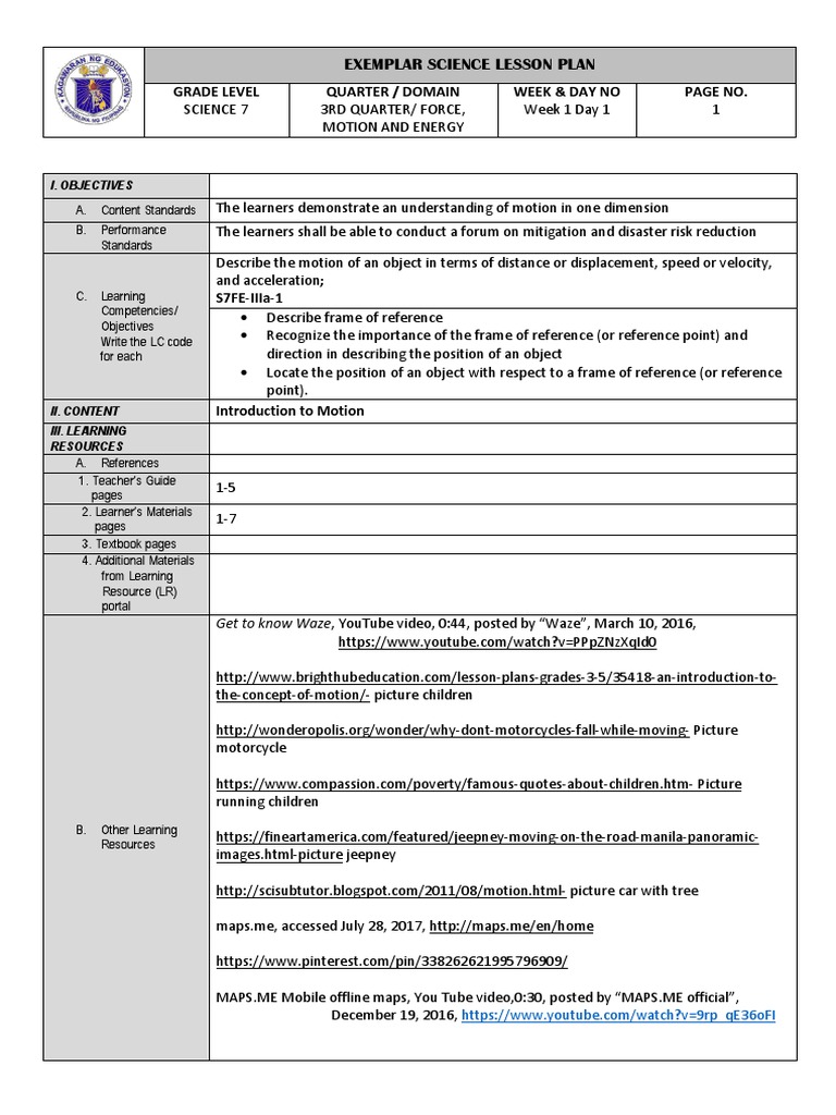 Phy G7 Q3 W1 D1 DLP | PDF | Lesson Plan | Learning