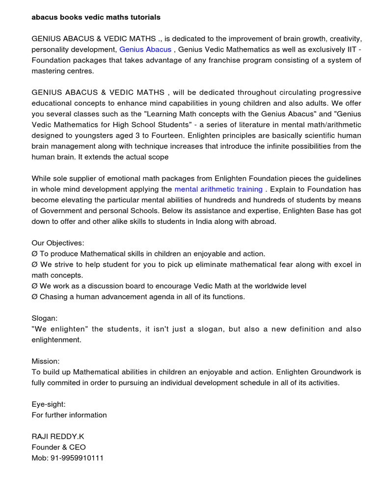 Abacus Books Vedic Maths Tutorials1296 PDF | PDF