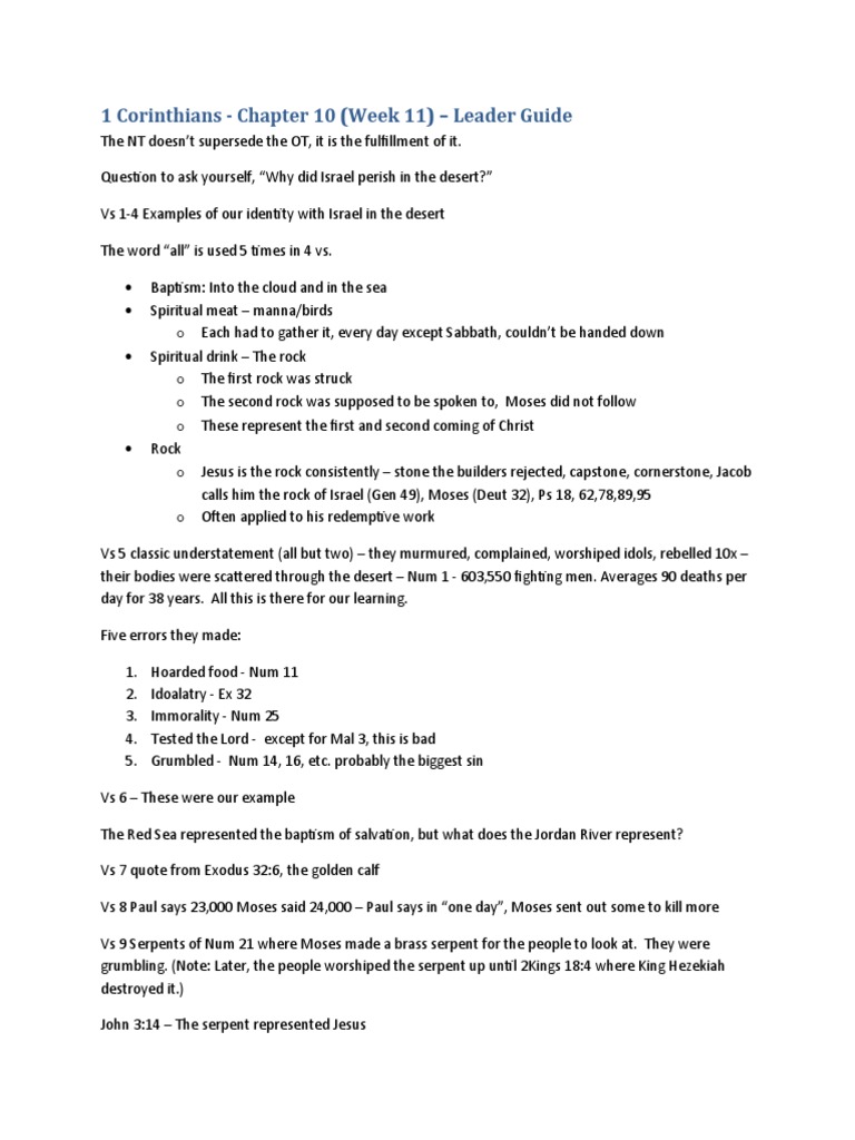1 Corinthians - Chapter 10 (Week 11) - Leader Guide | PDF | Serpents In ...