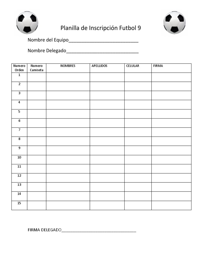 Planilla de Inscripción Fútbol 9 | PDF