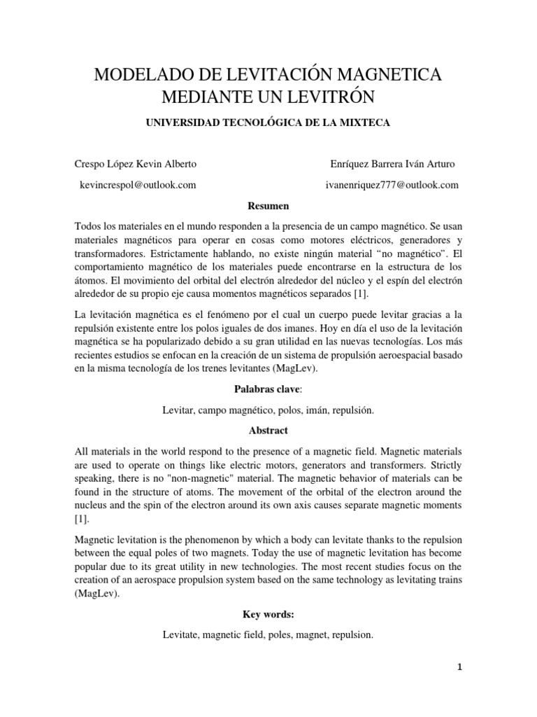 Levitron | PDF | Campo magnético | Materiales