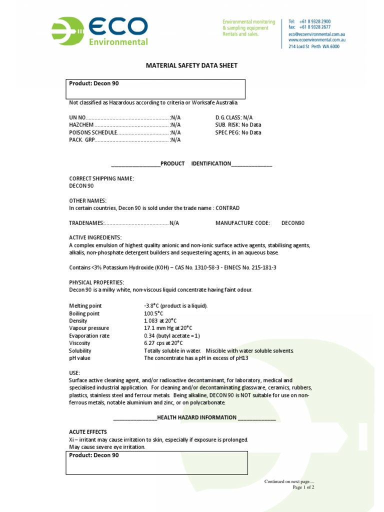MSDS Decon 90 | PDF | Solubility | Water