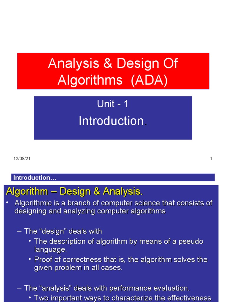 Analysis And Design Of Algorithms Ada Unit 1 Pdf Time Complexity Logarithm