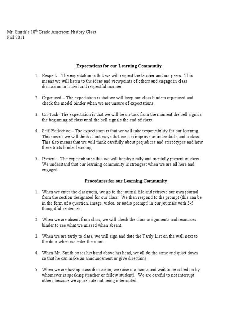 Class Expectations and Procedures | PDF | Teachers | Behaviorism