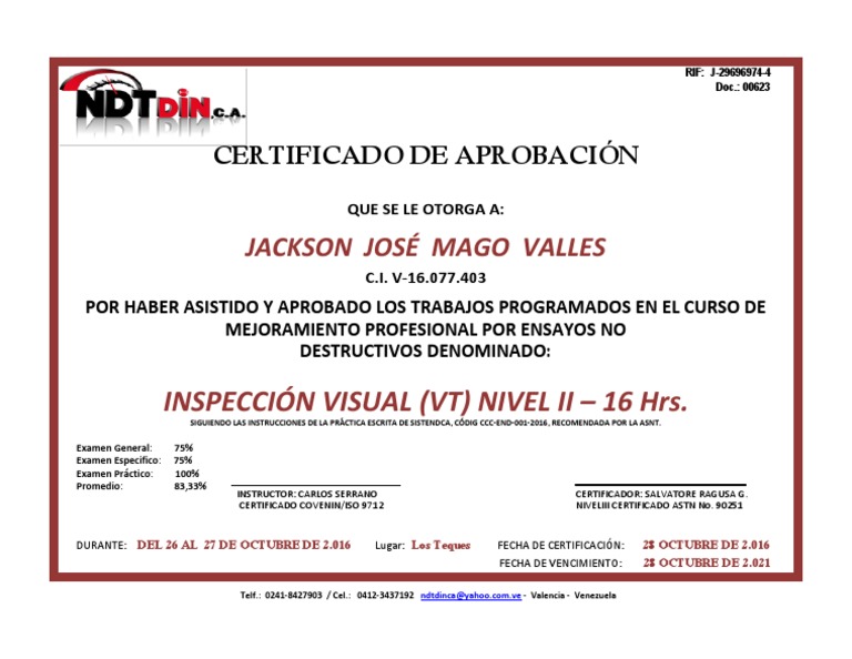 Certificado de Aprobaci - N Mago VT Ii | PDF