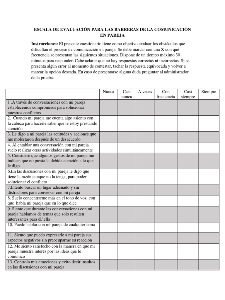 Escala de Evaluación para Las Barreras de La Comunicación en Pareja ...