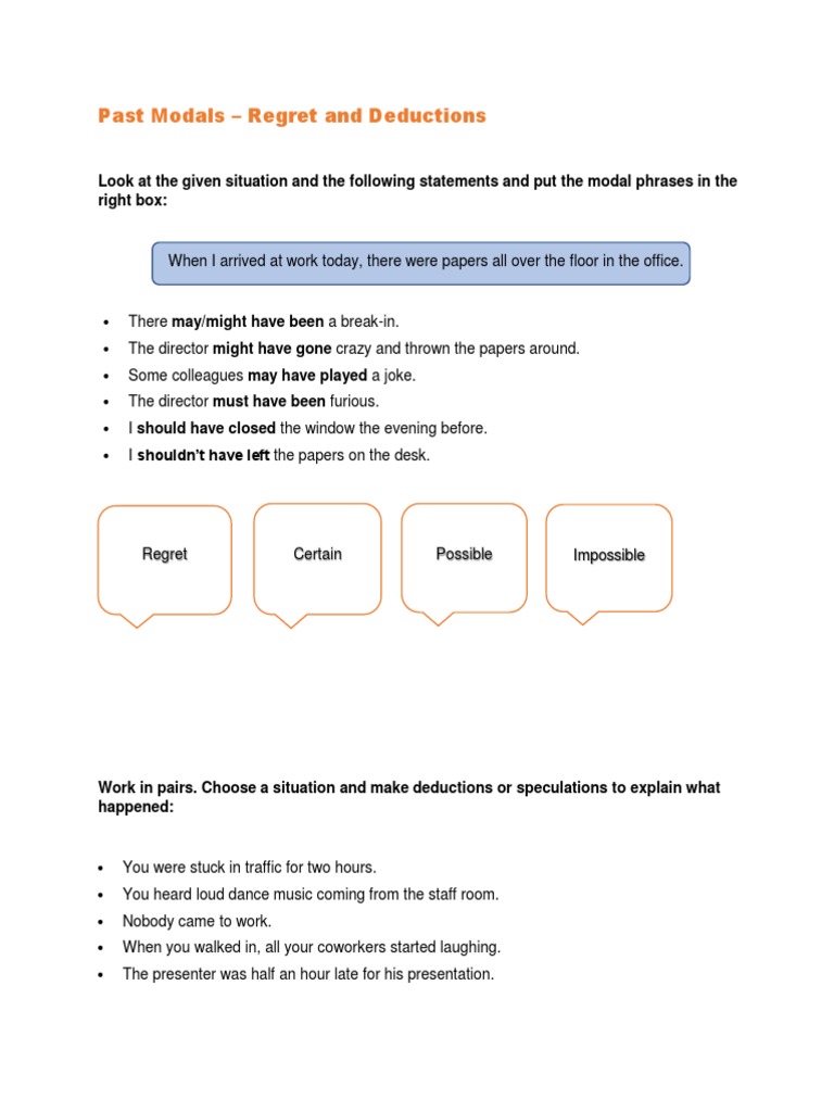 Past Modals: Regret and Deductions | PDF | Language Arts & Discipline