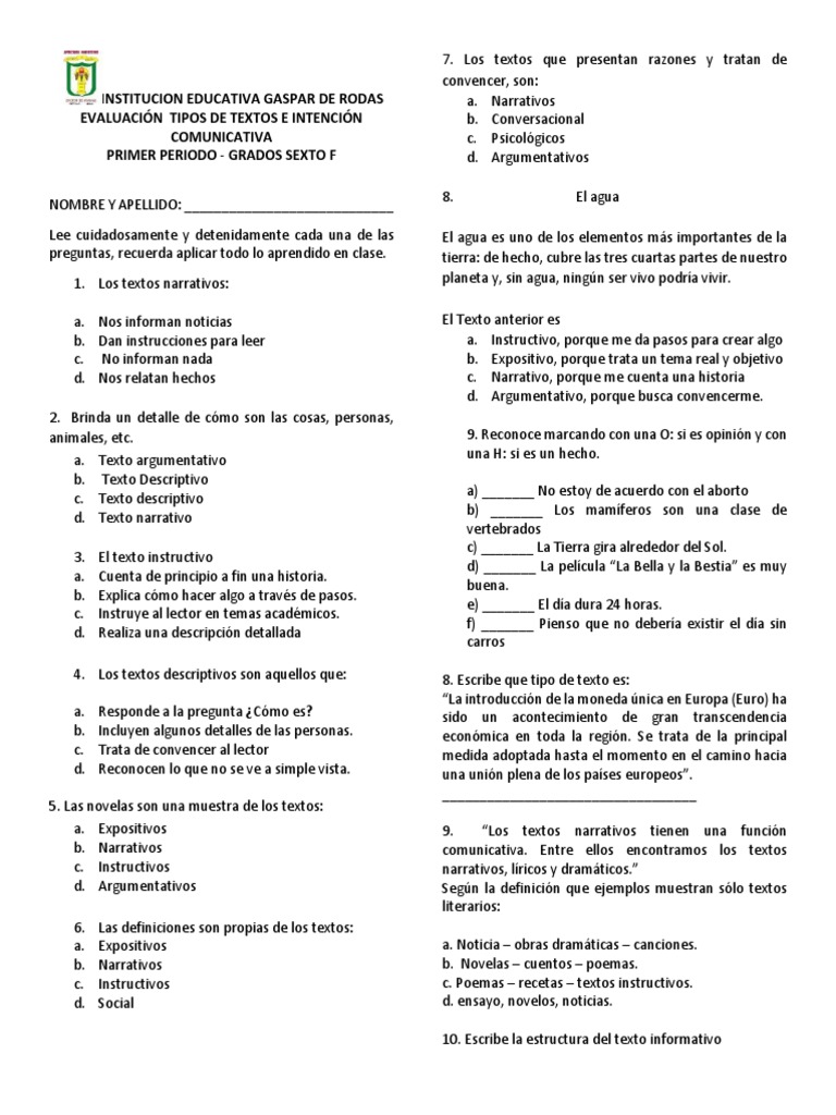 Evaluación Tipos de Textos | PDF | Euro
