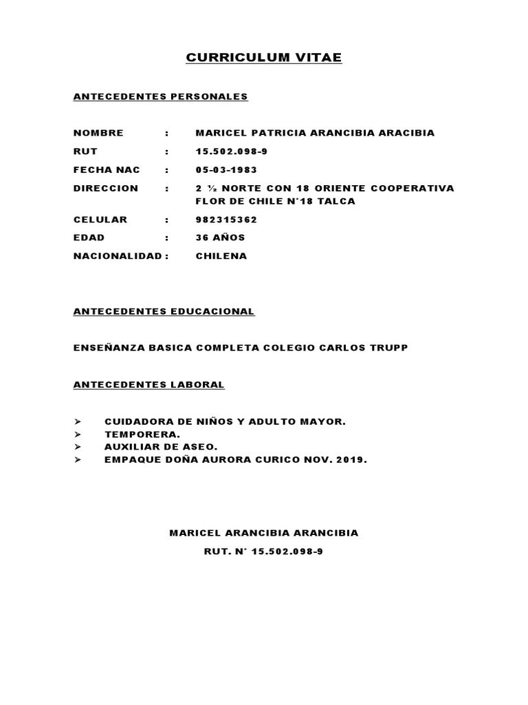 Curriculum Vitae Maricel Arancibia | PDF