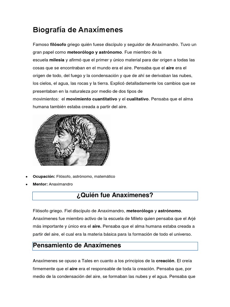 Biografía de Anaxímenes | PDF