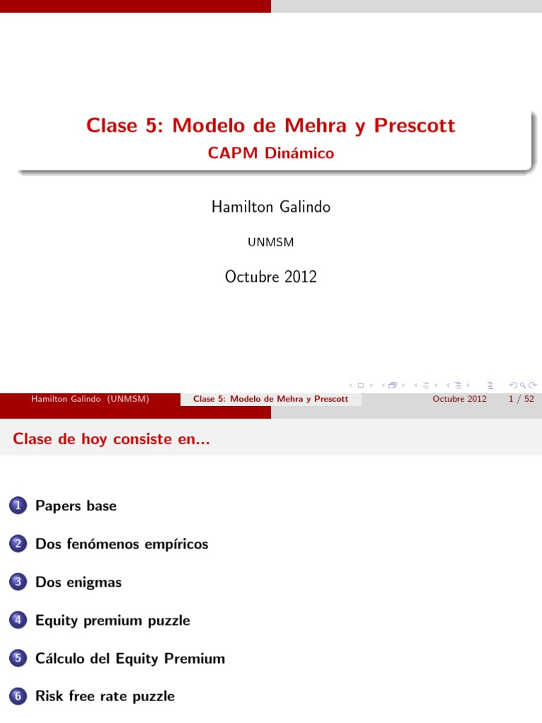 Clase 5 (Capm Dinámico) (UNMSM) (MacroAvan) | PDF | Compartir (Finanzas) | Optimización Matemática
