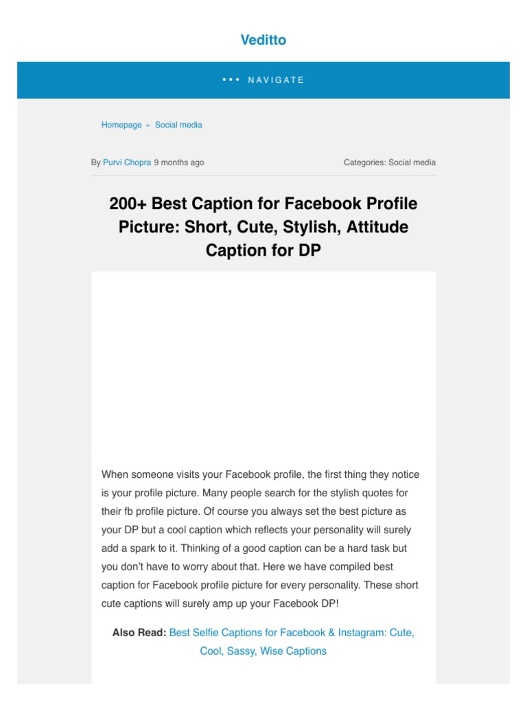 200+ Best Caption For Facebook Profile Picture: Short, Cute, Stylish ...