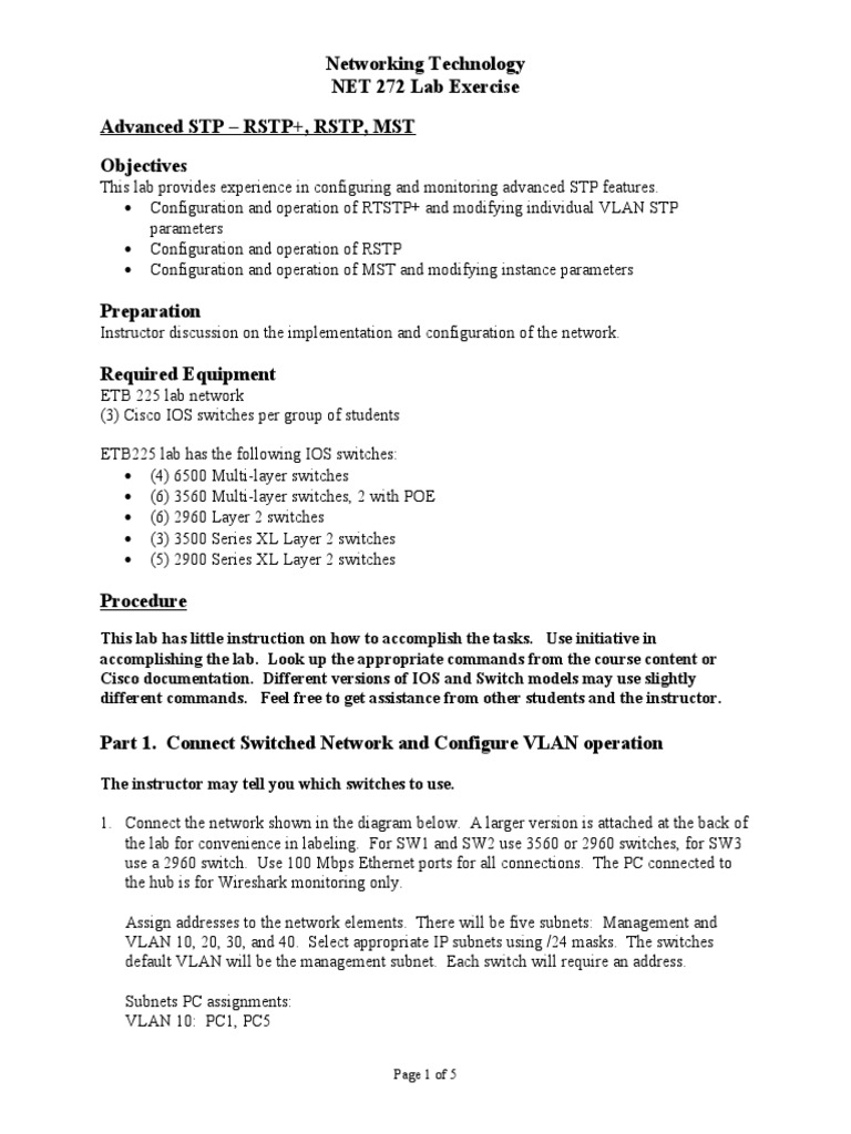 Advanced STP Lab: RSTP and MST Configurations | PDF | Internet ...