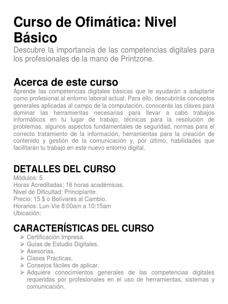 Ficha Tecnica CURSO OFIMATICA | PDF | Internet | Informática