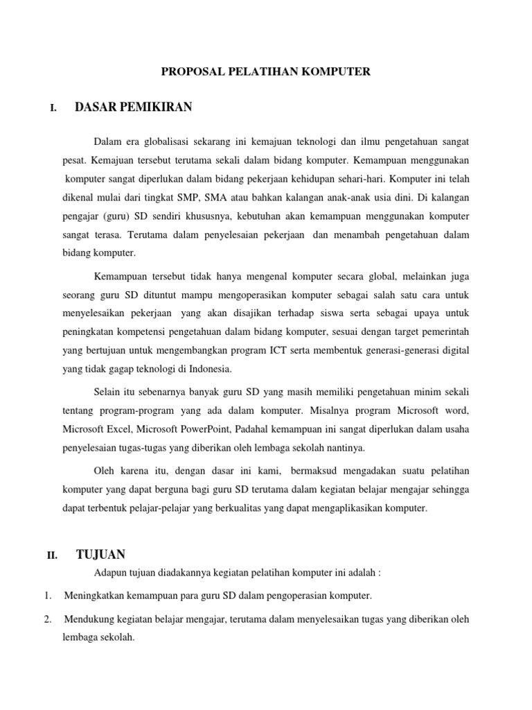 Sample Proposal Pelatihan Komputer | PDF