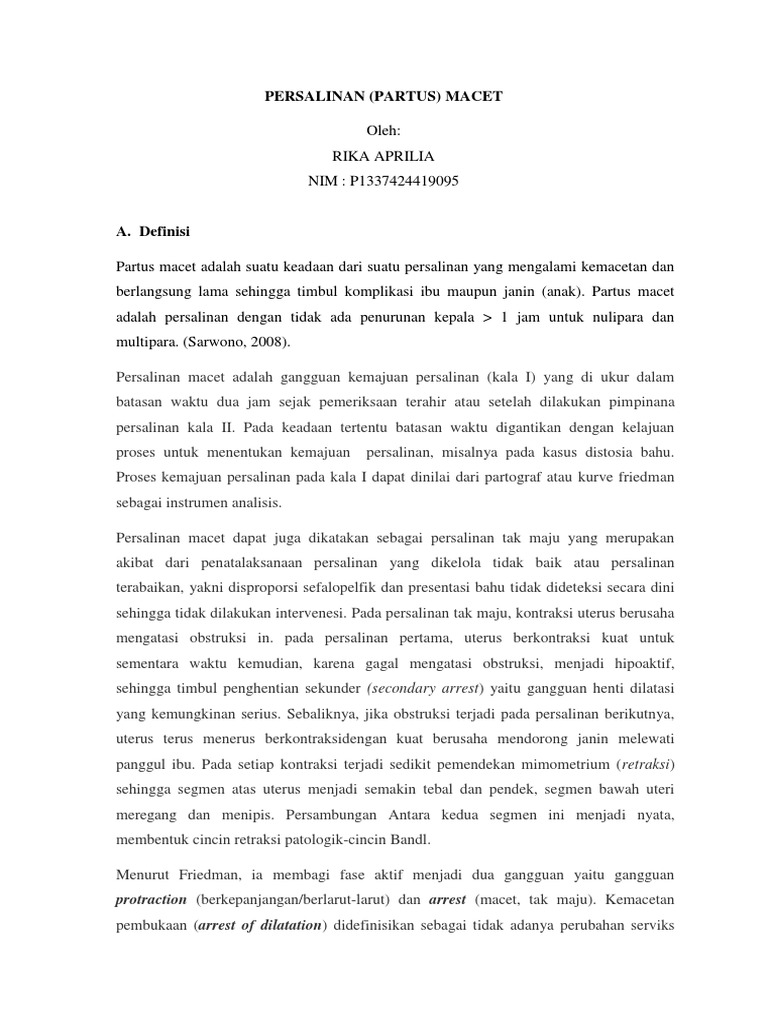Definisi dan Klasifikasi Partus Macet | PDF | Kesehatan Holistik ...