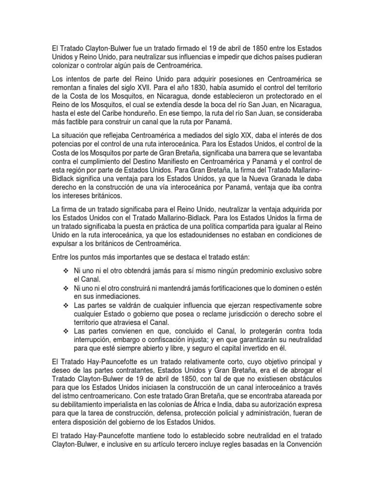 El Tratado Clayton-Bulwer y el Tratado Hay-Pauncefotte: los acuerdos ...