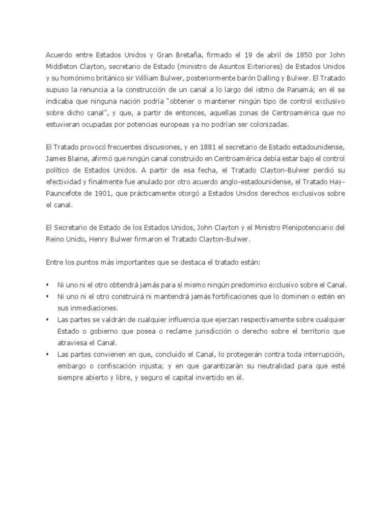 Tratado Clayton-Bulwer: Canal Neutral | PDF