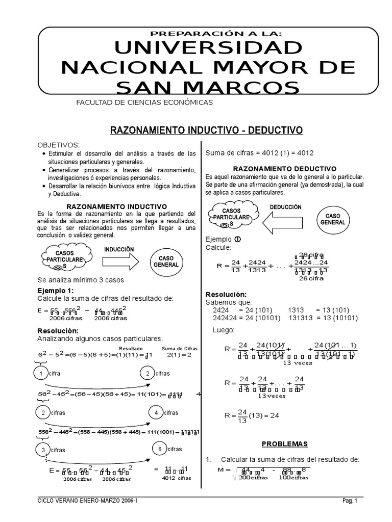 Razonamiento Matematico 02 INDUCTIVO - DEDUCTIVO | PDF | Razonamiento inductivo | Interacciones ...