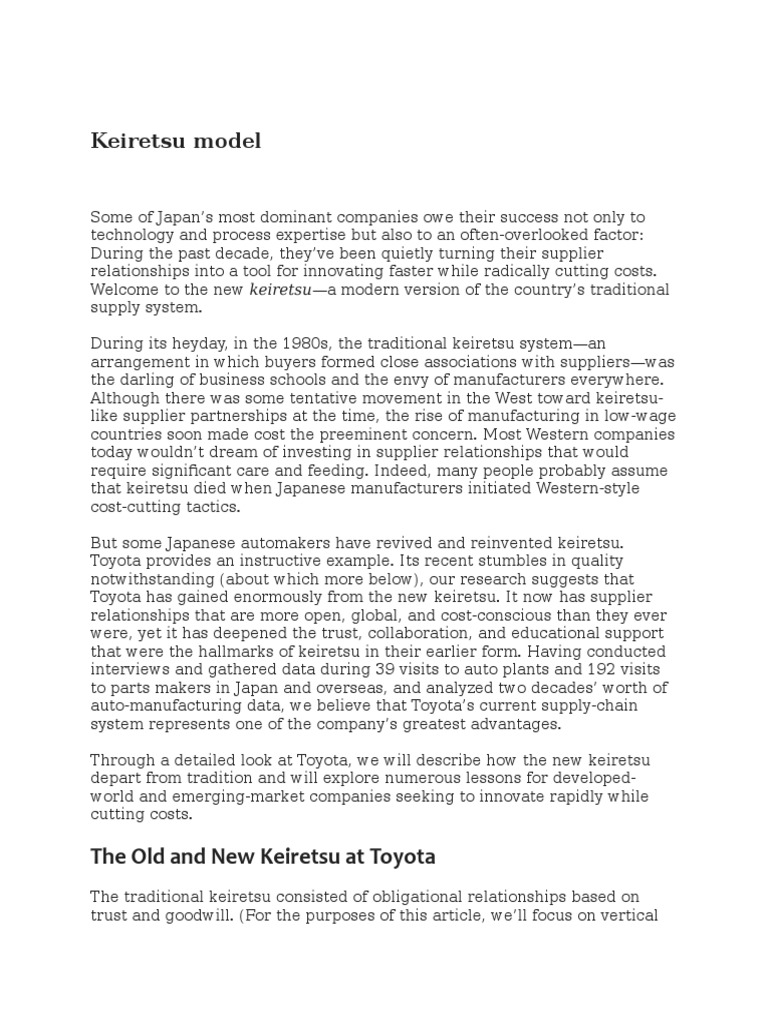 Keiretsu Pdf Toyota Nissan