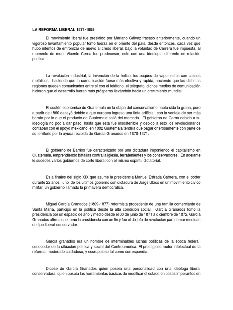 La Reforma Liberal 1871 | PDF | Guatemala | Centroamérica