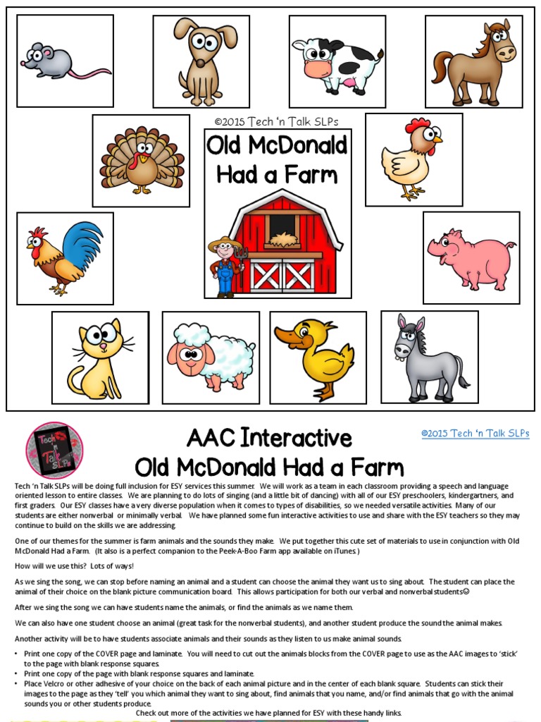 AACInteractiveOldMcDonaldHadaFarm PDF | PDF | Nonverbal Communication ...