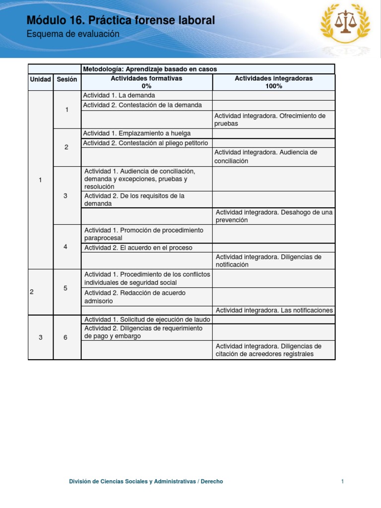 De M16 U1 S1 Esquema de Evaluacion | PDF