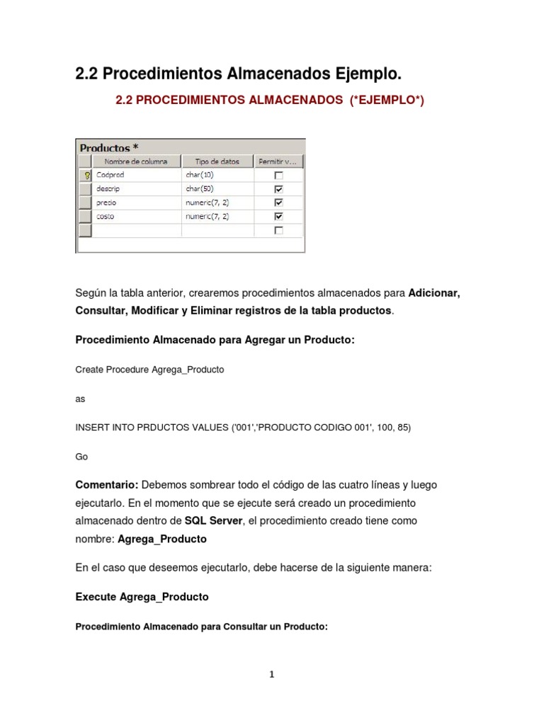 2.2 Procedimientos Almacenados Ejemplo | PDF | Servidor SQL de ...