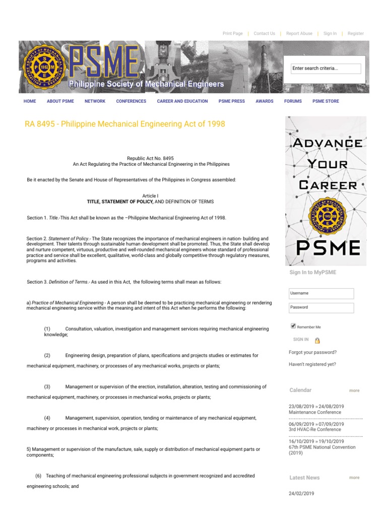 RA 8495 - Philippine Mechanical Engineering Act of 1998 - Philippine ...
