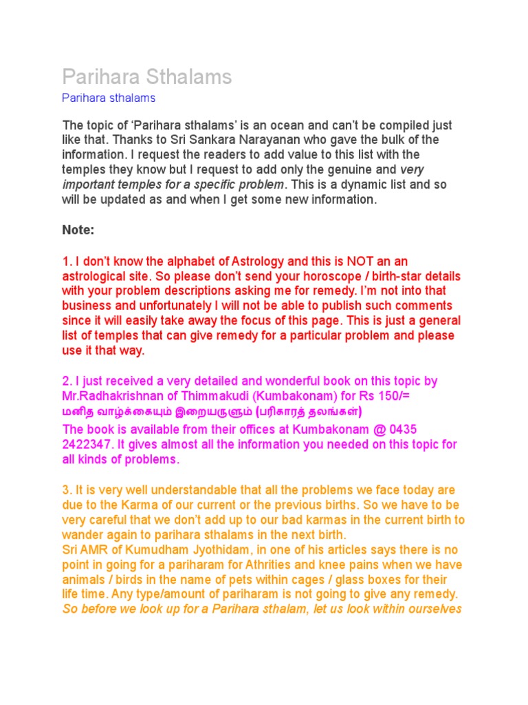 Parihara Sthalams | PDF | Religion And Belief