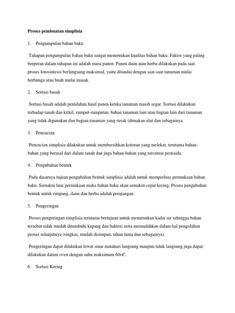 Proses Pembuatan Simplisia | PDF