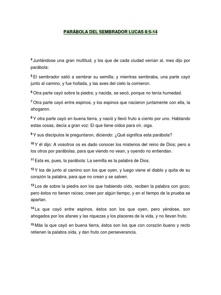 Parábola Del Sembrador Lucas 8 | PDF | Evangelio De Lucas | Biblia