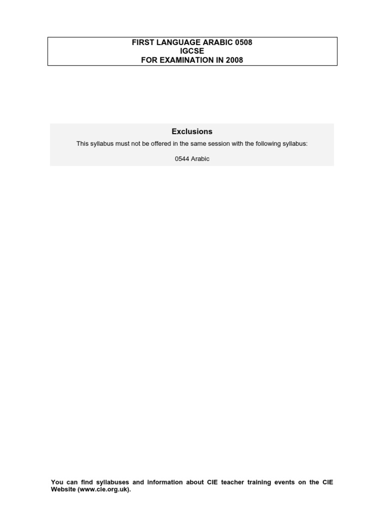 IGCSE First Language Arabic Syllabus 0508 | PDF | Grammar | Fluency