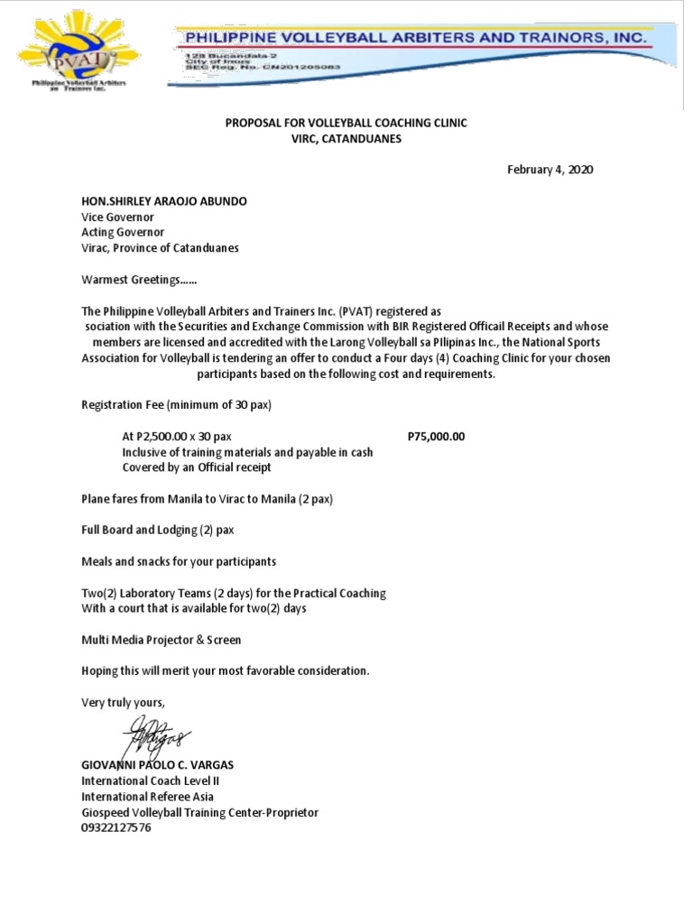 Volleyball Coaching Clinic Proposal | PDF | Law