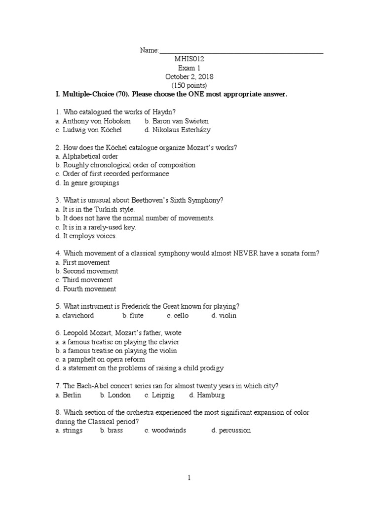 Classical Music Exam Questions | PDF | Ludwig Van Beethoven | Wolfgang ...