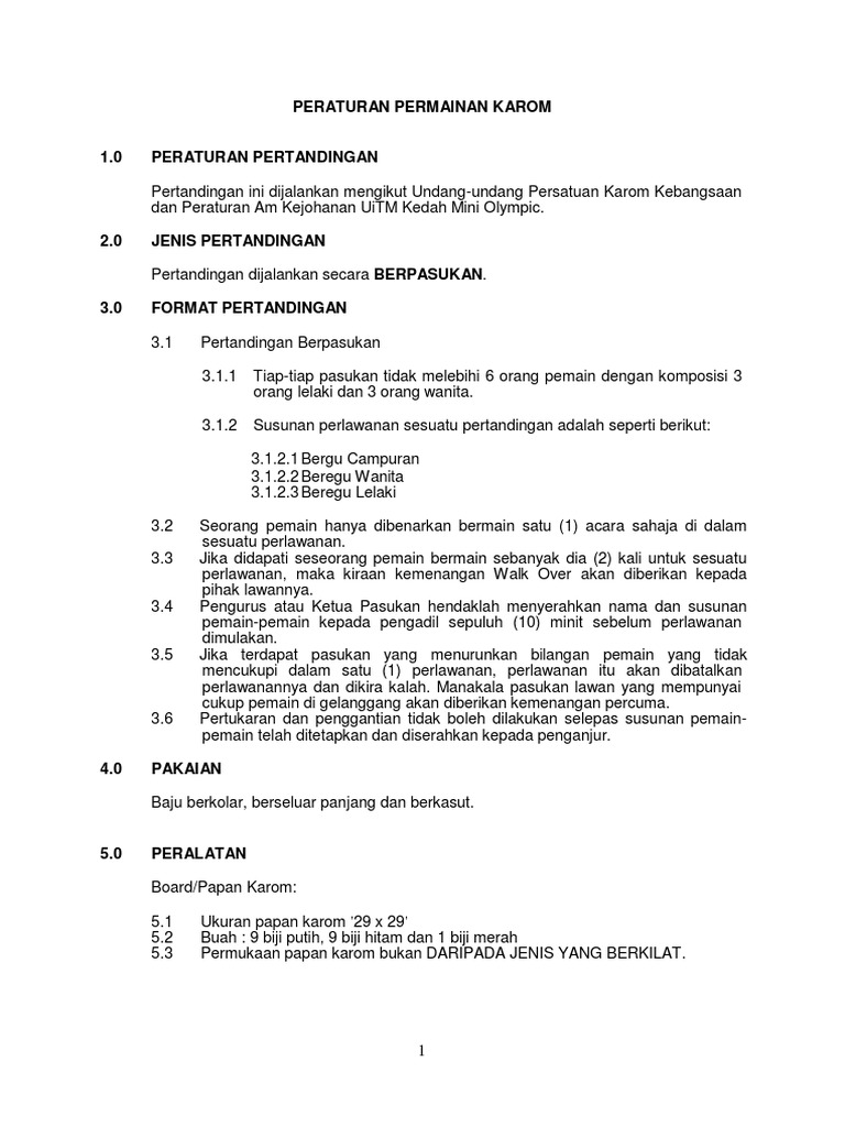 Peraturan Permainan Karom | PDF