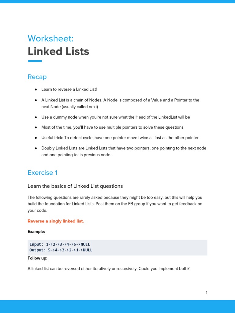 Worksheet Linked Lists | PDF | Software Development | Computer Data