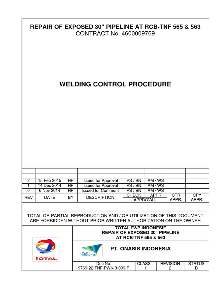 TOTAL Welding Control Procedure Rev.2 PDF | PDF | Welding | Construction