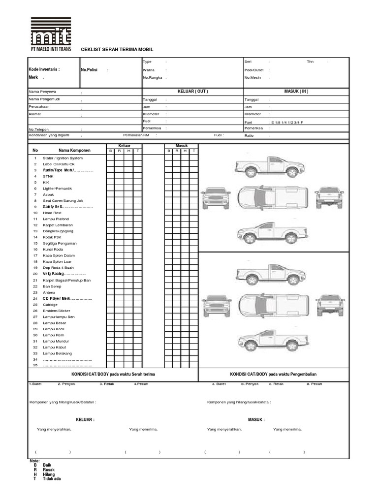 Ceklist Serah Terima Mobil | PDF