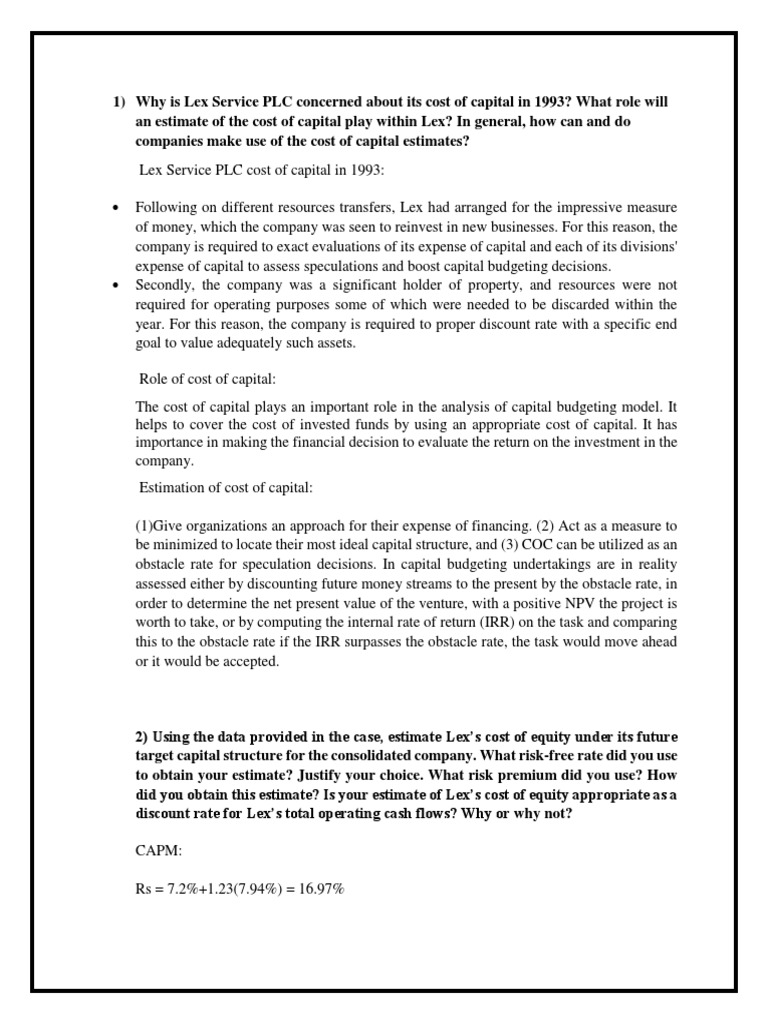 Lex Service PLC | PDF | Cost Of Capital | Discounted Cash Flow