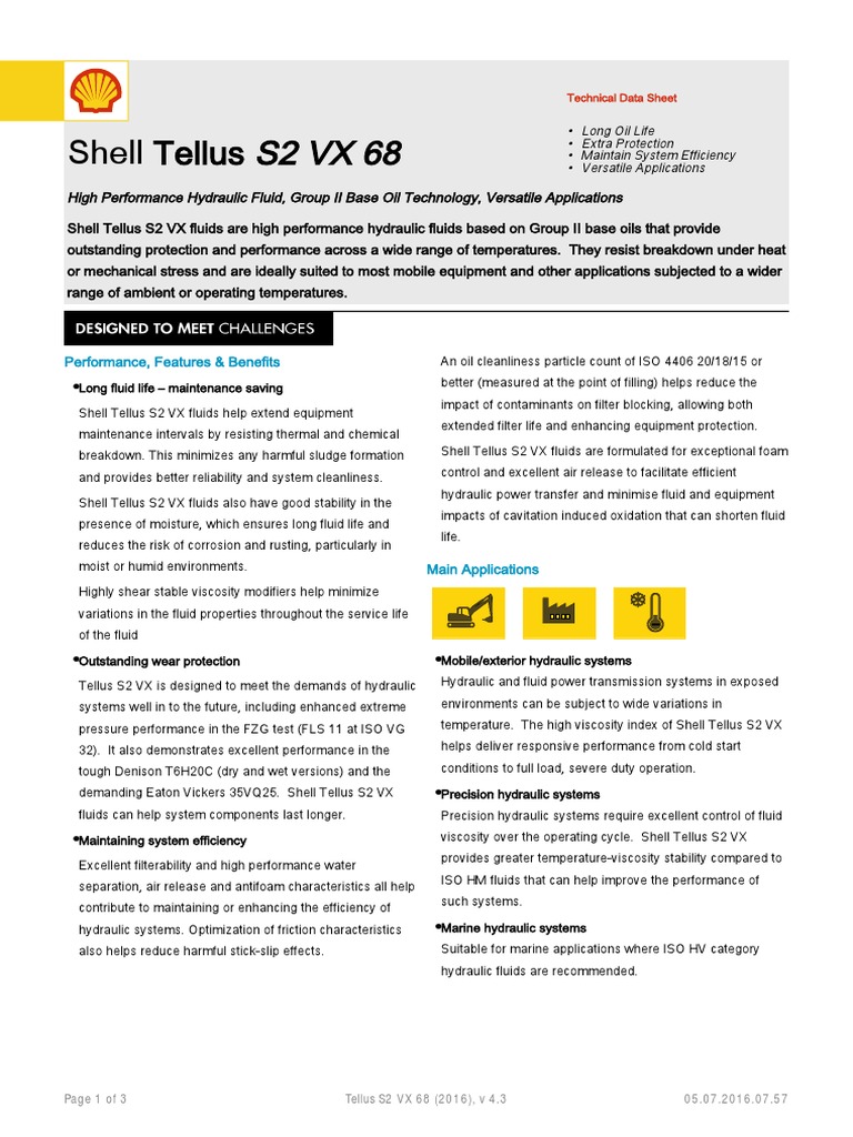 Shell Tellus s2 VX 68 | PDF | Viscosity | Applied And Interdisciplinary ...