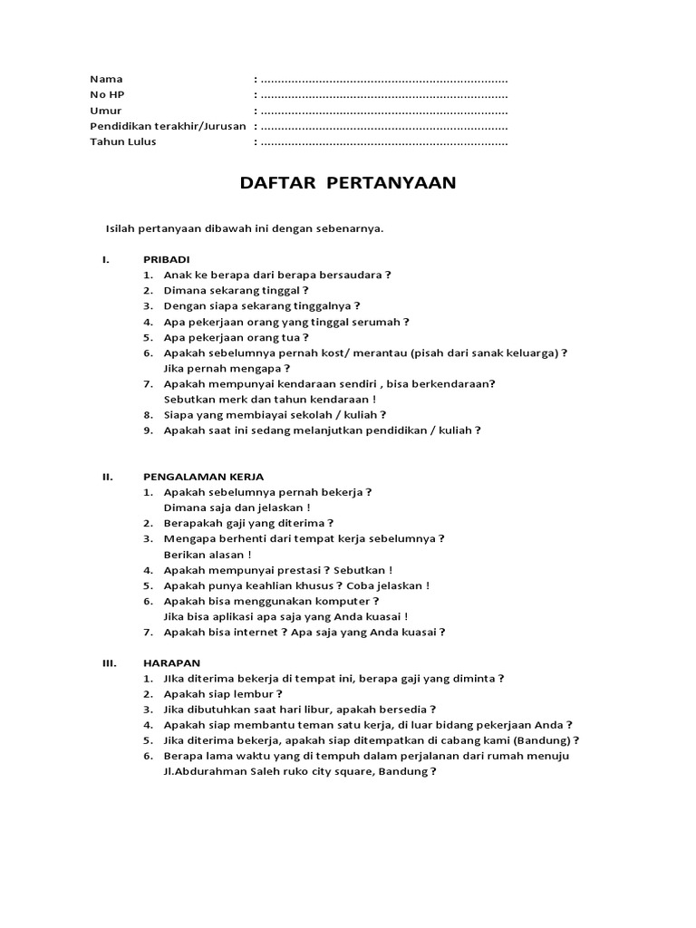 Daftar Pertanyaan | PDF