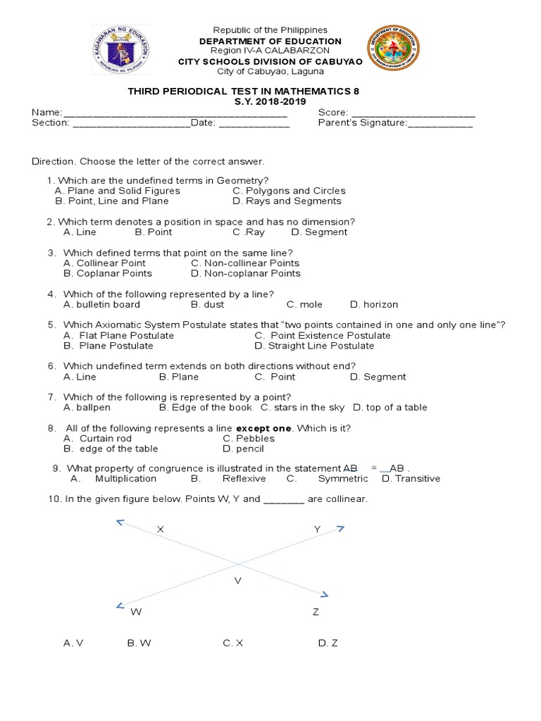 Grade 8 3RD PT With Answer Key | PDF | Line (Geometry) | Geometry