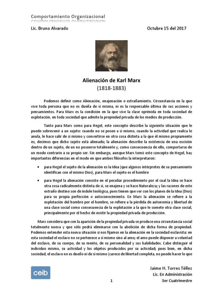 Alienación de Karl Marx | PDF | La teoría de la alienación de Marx ...