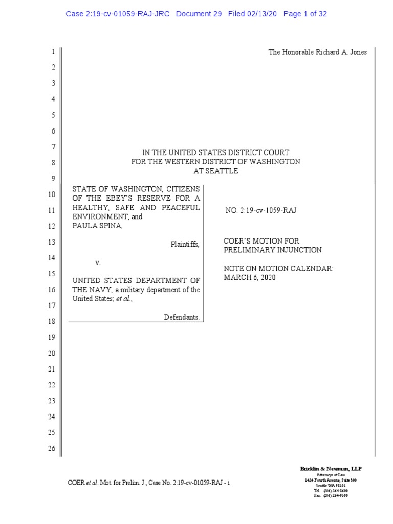 Case 2:19-cv-01059-RAJ-JRC: COER Motion For Preliminary Injunction | PDF | National ...